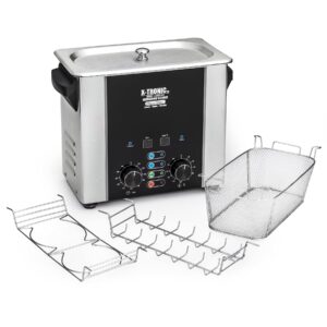 x-tronic model #3000-xts 3.0 liter "platinum edition" commercial ultrasonic cleaner with time & temp led displays, sweep & degas controls, s/s cleaning basket, wire rack holder & wire beaker holder