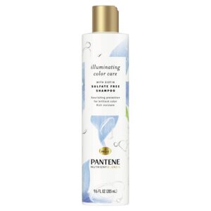 pantene sulfate free shampoo with biotin, safe for color treated hair, nutrient blends illuminating color care, 9.6 fl oz, pack of 4