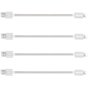 cosoos 4 short usb cable, 4 pack 9 inch nylon fast charging and syncing cords compatible for iphone 12, 12 pro max, 11, xs max, 8 plus, 7, 6, ipad air, mini, charging station, power bank.