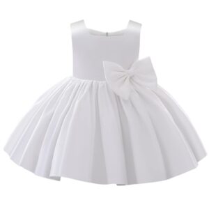 flower girls bowknot tutu dress for kids baby wedding bridesmaid birthday party pageant formal dresses toddler little princess first communion baptism christening dance prom gown white 2-3 years