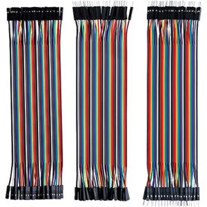 mmobiel 120 pcs multicolored dupont breadboard jumper wires 40-pin m/f, m/m, f/f ribbon cables kit compatible with diy arduino, raspberry pi 2 3 4 projects, length 20cm / 8 inch