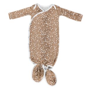 copper pearl baby gown - knotted newborn sleepers for baby boy and girl, soft stretchy long sleeve infant gowns with bottom tie and hand mittens, perfect hospital coming home outfit (fawn)