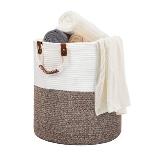 wsnyy large cotton rope basket, storage basket, woven laundry hamper, toy storage bin, nursery storage basket, baby bin organizer, white & brown, 17x19 inches