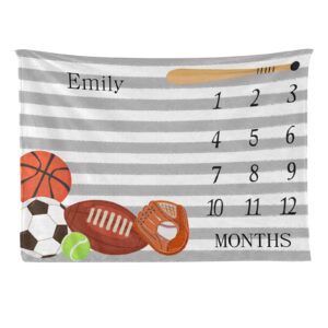 yeshop ball sport monthly milestone personalized receiving baby blankets for girls boys kids with name,customized swaddle blankets gift for newborn crib infants 30x40 inches