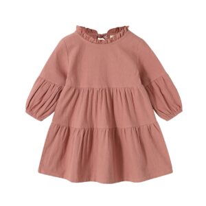 toddler kids baby girl dress lantern long sleeve solid color casual dresses girls fall winter outfit clothes (3-4t, deep pink)