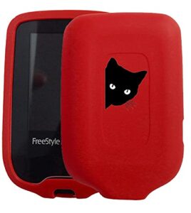 new! premium silicone case with cartoon animal patterns for continuous glucose monitor-freestyle libre 3/ freestyle libre 2 (cat/red)