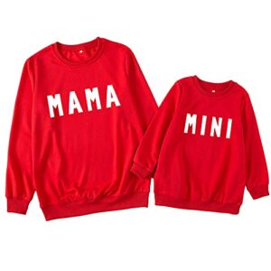 autumn winter family matching outfits mom and daughter long sleeve sweater pullover top (red,kid 12-18 months)