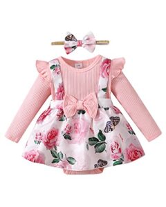 highuzza baby girl clothes newborn dress infant romper outfits jumpsuit clothing suspender headband overall skirt set winter fall 0-3 month pink