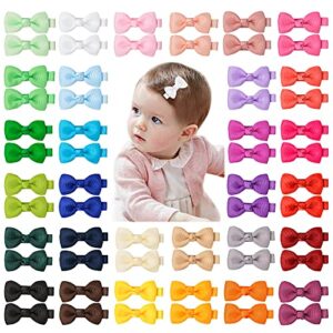 coreeky 60 pieces hair clips for girls, 30 colors fully lined non slip tiny 2' hair bows alligator clips for infants toddlers in pairs