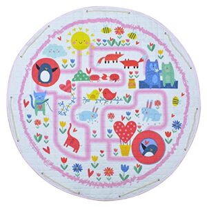 abreeze baby kids play mat tummy time floor mat drawstring toy bag foldable soft and washable toys storage organizer children play rugs with 59 inches large diameter(pink)