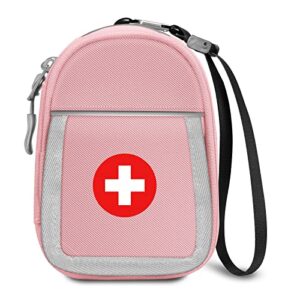 sithon insulated medicine carrying case bag - small travel medication organizer emergency medical pouch holds auvi q, nasal spray, allergy meds, asthma inhaler case for small epipens, pink