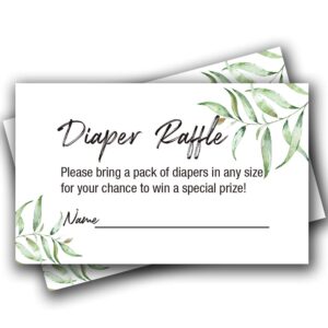 50 greenery diaper raffle tickets for girl or boy baby shower invitations, baby shower games, 3.5" x 2" with name line