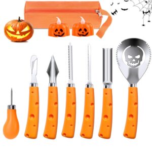 oizzduru pumpkin carving kit halloween, 9 pcs professional heavy duty carving set, stainless steel pumpkin carving tools with carrying case led candles for halloween decoration jack-o-lanterns