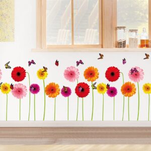 maydahui 2 sheets gerbera daisy flowers wall decal 3d floral butterfly wall stickers (30*37 inch) peel & stick removable modern art mural decor for kitchen kids bedroom living room(