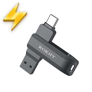 rokhy flash drive usb type c both 3.2 tech - 2 in 1 dual drive memory stick high speed otg for android smartphone computer, macbook, google's chromebook pixel, samsung - 32gb