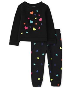 the children's place baby girls and toddler long sleeve sweatshirt knit pants 2-piece sets leggings, black, 2t us