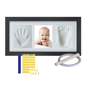 baby handprint footprint keepsake, non-toxic clay photo frame registry kit for wall mount & desktop mount decor, perfect shower gift for newborn boys & girls and little pets