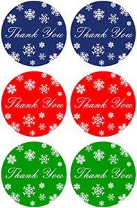 christmas thank you stickers,meshakippa 2 inch 120pcs thank you stickers snowflake,christmas envelope seal stickers in blue,green,red