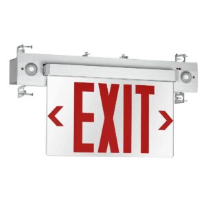 lb91610 recessed edge-lit red exit sign, 120-277v double face led combo emergency light with adjustable two head and backup battery, nyc approved 8” lettering, ul certified