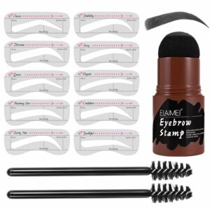 eyebrow stamp stencil kit (black),eye brow stamping kit with 10 reusable eyebrow stencils and 2 eyebrow brushes, long lasting waterproof hairline shadow powder