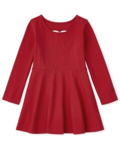 the children's place baby girls and toddler long sleeve fashion skater dresses casual, classic red, 5t us