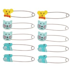 10pcs animal safety pins stainless steel diaper pins with plastic head newborn locking pins safety pin with lock buckle for shower party favor (random color)