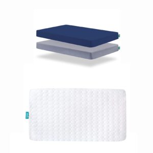 toddler waterproof crib mattress pad cover with 2 pack crib sheets,standard size 52” x 28”,machine washable, white& navy