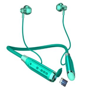 bluetooth headphones neckband with 100 hours playtime support 64g tf card wireless neck headphones built-in noise cancelling mic earbud neckband ipx5 waterproof two ways in-ear earphones (green)