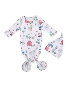 qiylii unisex infant baby gown sleeping bag newborn boy girl knotted sleeper nighgown pajamas coming home outfits (c cute animal, 0-3 months)