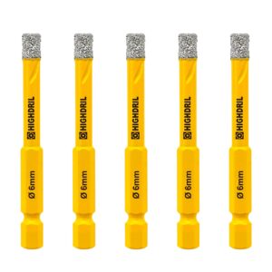 highdril dry diamond drill bits 5pcs 6mm 1/4" with quick-fit hex shank for granite marble porcelain tile ceramic