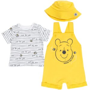 disney winnie the pooh baby boys 3 piece outfit set: overalls t-shirt hat 12 months