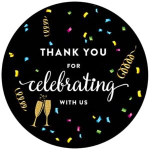 fedyufook 2 inch black thank you for celebrationg with us label stickers,round birthday wedding graduation party stickers,50-pack