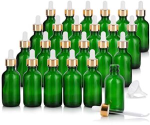 juvitus 2 oz / 60 ml green glass boston round bottle luxury gold metal dropper (24 pack) + funnel