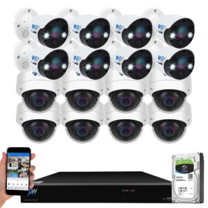 gw 16 channel 4k nvr 8mp 4k ai smart home security camera system, (8) dome and (8) bullet built-in microphone audio recording hd 2160p 4k ip poe cameras, face recognition/human/vehicle detection