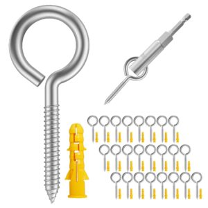 hxlpay 2” 26 pack 304 stainless steel,screw eyes heavy duty screw in eye hooks ring, yoga & brazilian hammocks, indoor & outdoor, self tapping screws,eye bolt (1 pcs 1/4" hex shank wing nut driver)