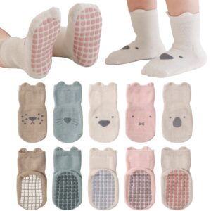 baby non slip socks toddler non-skid ankle socks with grips anti-slip crew cotton socks for infants toddlers girls boys (1-3 t)