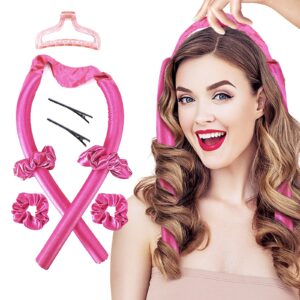 heatless hair curlers tik tok hair rollers for long & short hair no heat curling rod headband silk curls sleep in overnight, soft rubber rollers with hair clips & scrunchie diy hair styling tools kit