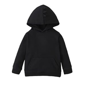 sobowo black toddler hoodie baby boys girls solid dinosaur long sleeve pullover sweatshirt tops with pocket tracksuit outfits (black, 3-4t)