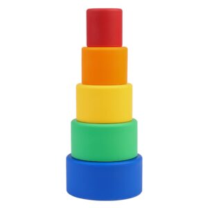 blue ginkgo silicone stacking cups – nesting & sensory stacking toy for toddlers | open-ended montessori toy with 5 cups (vibrant colors)