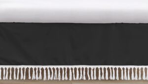 sweet jojo designs black boho bohemian boy or girl baby crib bed skirt nursery dust ruffle - solid color white farmhouse chic unisex minimalist tassel fringe macrame gender neutral unisex textured