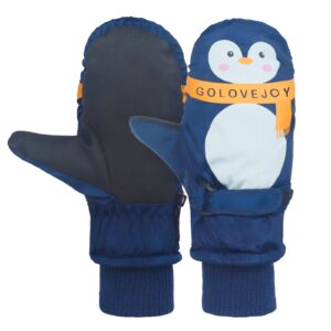 miaowoof baby toddler and kids easy-on wrap waterproof thinsulate winter mittens navy blue cutie,0-2 years,6-24 months