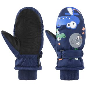 american trends toddler winter mittens waterproof boy ski gloves warm fleece snow mitten for baby boy girl cold weather navy green s(fits 2-4 years)