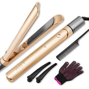 2 in 1 hair straightener, 1" ceramic plate flat iron for wet to dry hair, straightening iron with ionic generator & infrared lamps for repairing hair, hair iron with 5 temp & 60 mins auto off