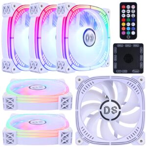 ds addressable rgb 120mm led fans with controller for white pc case, white cpu cooler, white radiators system (rgb fans 6 pack, g series)