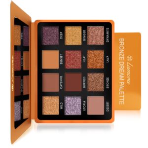 lamora nude bronze eyeshadow palette - 12 warm brown highly pigmented shimmer & matte shades - travel size makeup palette with mirror