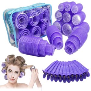 ropikis hair rollers set - self-grip velcro curlers for volume and blowout look on thick, fine, medium or long hair (6 large, 6 medium, 6 small, 12 clips)