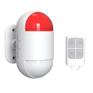 motion sensor alarm, pir indoor motion detector with siren, 125db motion detector with remote control(white)