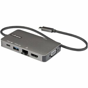 startech.com usb-c multiport adapter - usb-c to 4k 30hz hdmi or 1080p vga - usb type-c mini dock w/ 100w power delivery passthrough, 3-port usb hub 5gbps, gbe - 12" (30cm) attached cable (dkt30chvpd2)