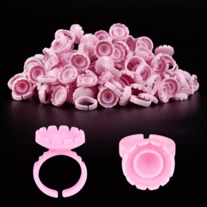 glue rings for eyelash extensions 100pcs glue rings mekk eyelash extension glue rings lash extension supplies lash glue rings disposable lash extension supplies(pink)