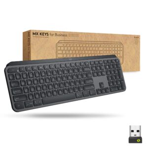 logitech mx keys wireless illuminated keyboard, quiet perfect-stroke keys, logi bolt technology, bluetooth, rechargeable, globally certified, windows/mac/chrome/linux - graphite